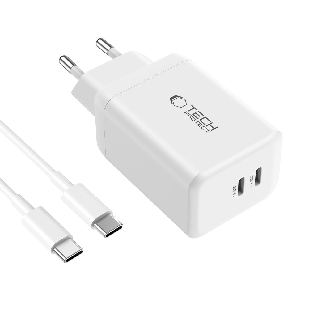 Φορτιστής Tech Protect Fast Charger 2-Port USB-C PD45W - White